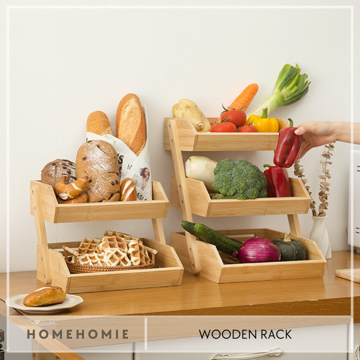 Homehomie 2 Tier Wooden Kitchen Countertop Snack Potato Onion Fruit ...
