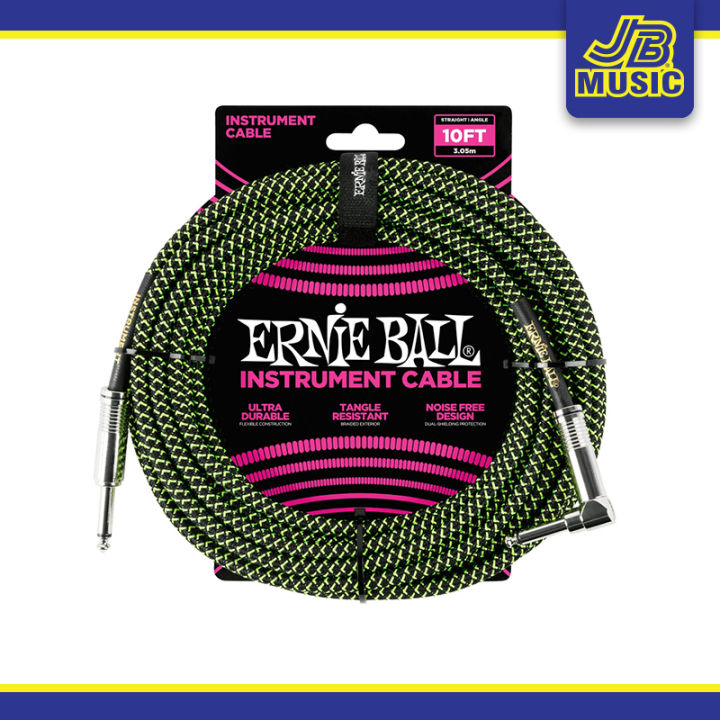 Ernie Ball - 6077 10' Braided Straight/Angle Instrument Cable (Black ...