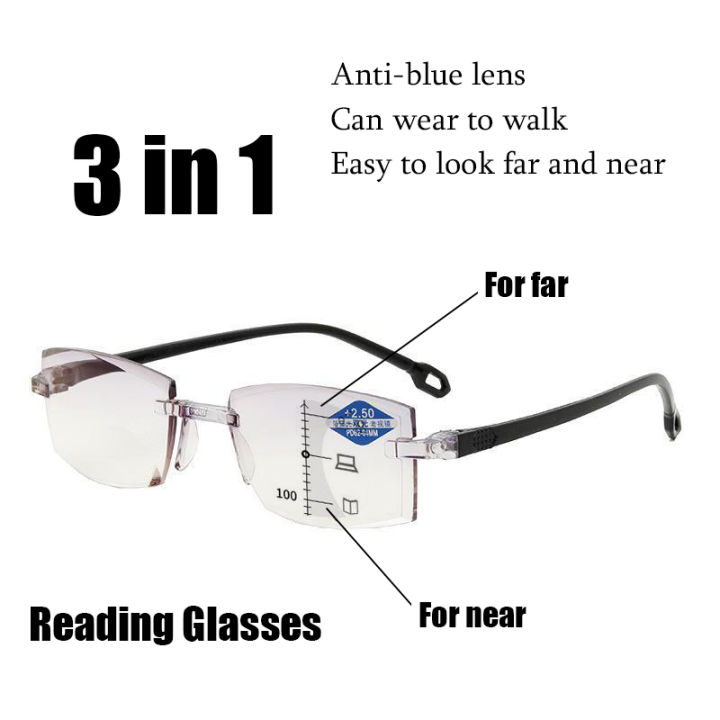 Ultralight Rimless Reading Glasses Diamond-cut Progressive Multifocal ...