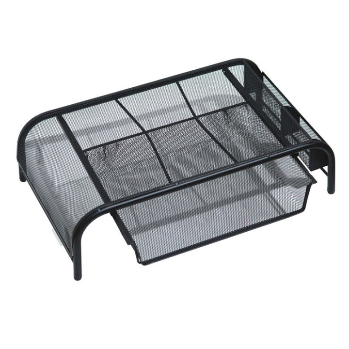 Mesh Monitor Stand, Computer Desk Mat, with Pull-Out Drawer and Side ...