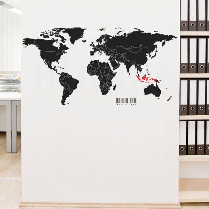 WALL CUTTING STICKER WORLD MAP PETA DUNIA STIKER DINDING RUMAH KANTOR ...