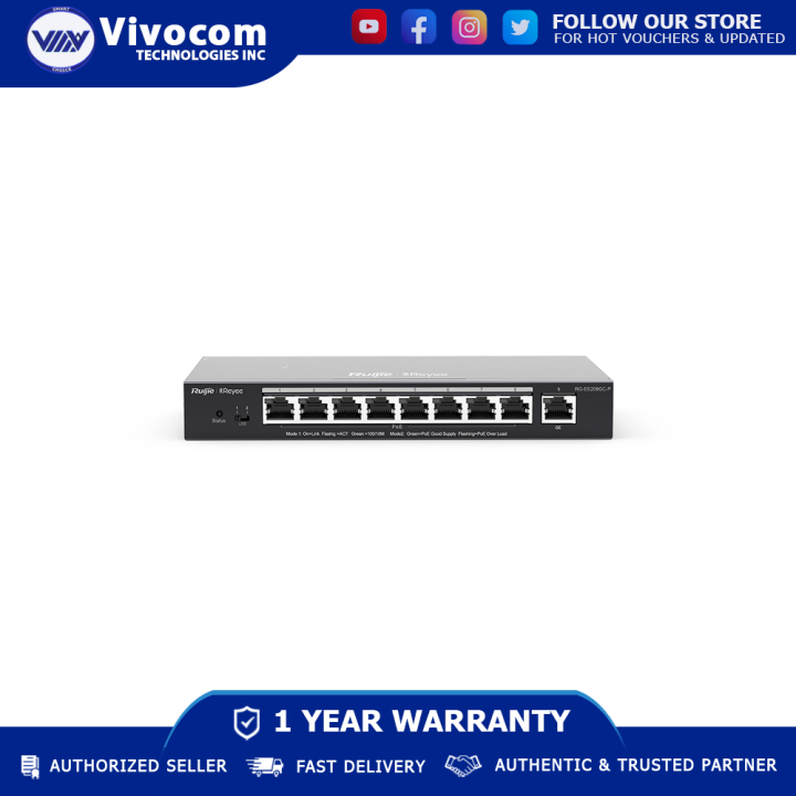 Ruijie RG-ES209GC-P (GIGABIT RJ45 PORTS 8 POE/POE+ PORTS) | Lazada PH