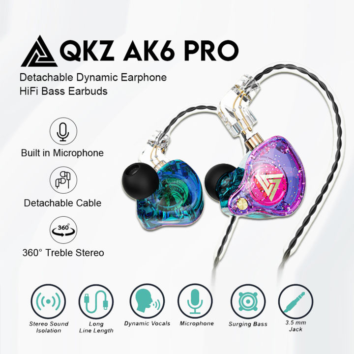 QKZ AK6 Pro 1DD Dynamic Earphones HIFI Bass Earbuds In Ear Monitor ...