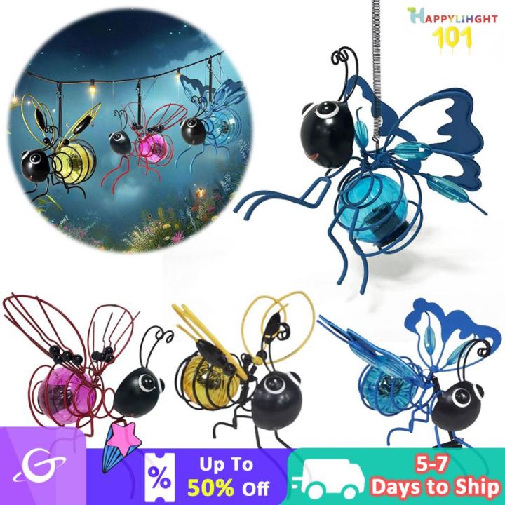 Outdoor Hanging Bee Solar Lights Decor Metal LED Garden Fairy Lights ...