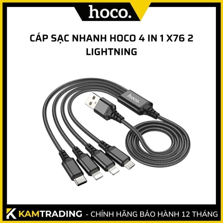 Cáp sạc nhanh Hoco X76 4 in 1 có 2 đầu Lightning và Type C Micro ...