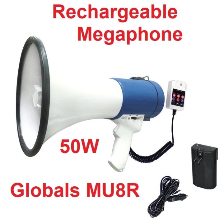 Megaphone 50W Rechargeable Portable Globals MU-8R Talk, Siren, USB, SD ...