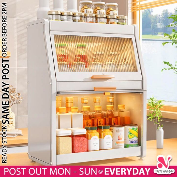 𝗦𝗛𝗨𝗧 𝗧𝗜𝗚𝗛𝗧 》Anti Dust Flip Door Seasoning Storage Rack Condiment Spice ...