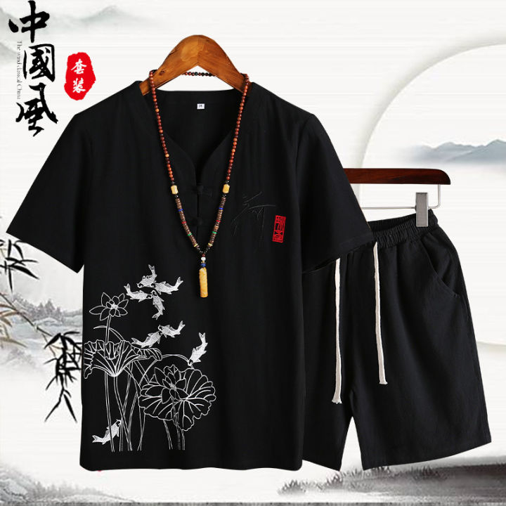 Chinese style Chinese style loose casual cotton and linen suit Pajamas ...