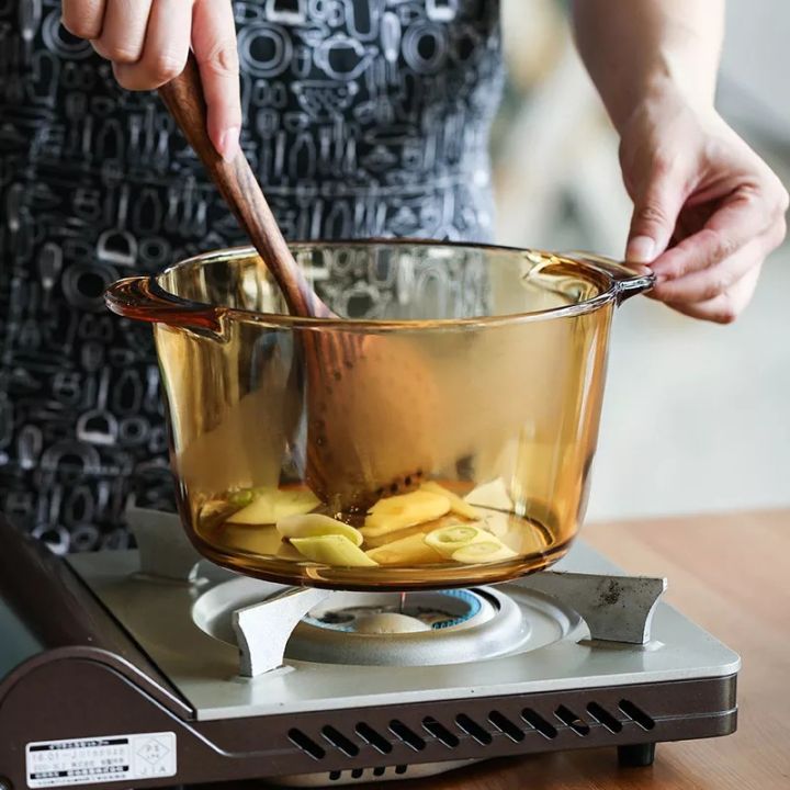 VISIONS Transparent Tempered Glass Cooking Pot w/ Open Flame and Lid ...