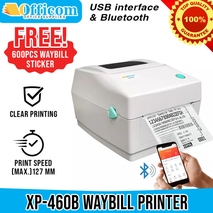 Officom XP-460B Thermal Waybill Printer Bluetooth/USB w/600pcs Waybill Sticker for Thermal ...