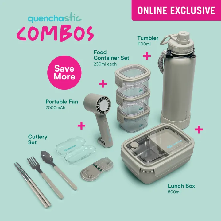 Quencha Go Pack Insulated Lunch Box with Water Bottle, Leak-Proof ...