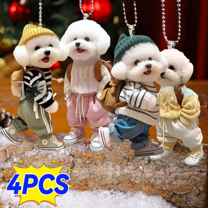 4PCS Creative Puppy Animal Acrylic Keychain Backpack Car Hanging ...