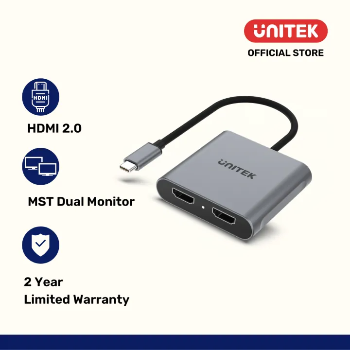 4K 60Hz USB-C to Dual HDMI 2.0 Adapter with MST Dual Monitor Unitek ...