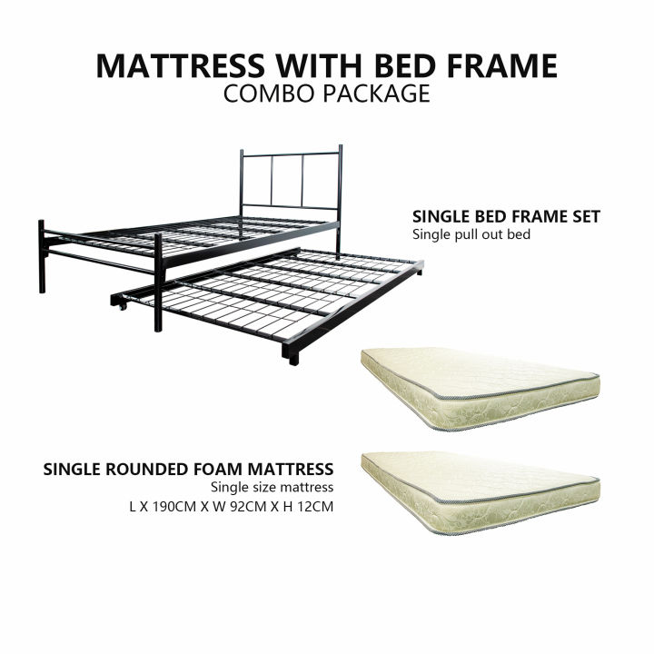 EEHOME SET Single Bed Frame with Pull Out Bed + Single Mattress Katil ...