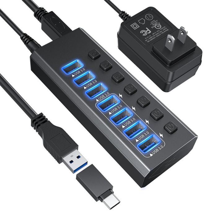 7 Port USB Hub USB Extension Data Splitter & Power Hub for Laptop and ...