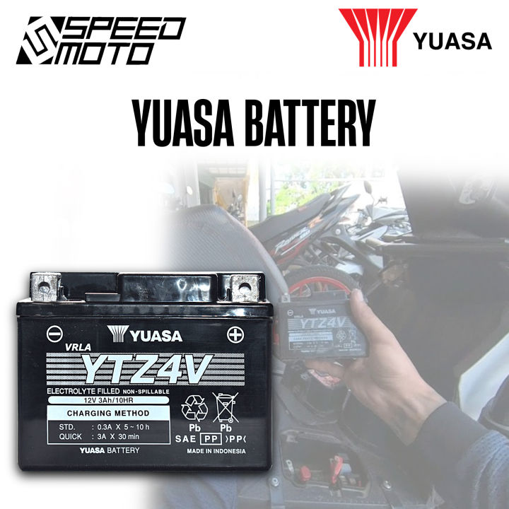 YUASA YTZ4V NO MAINTENANCE BATTERY (12V-3AH) NON-SPILLABLE MOTORCYCLE HIGH-PERFORMANCE BATTERY ...