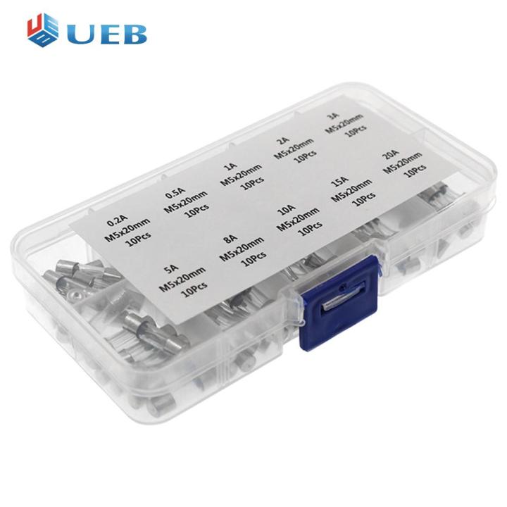 100Pcs Glass Tube Fuse Assorted Kit 5 * 20MM Fast Acting Glass Fuse ...