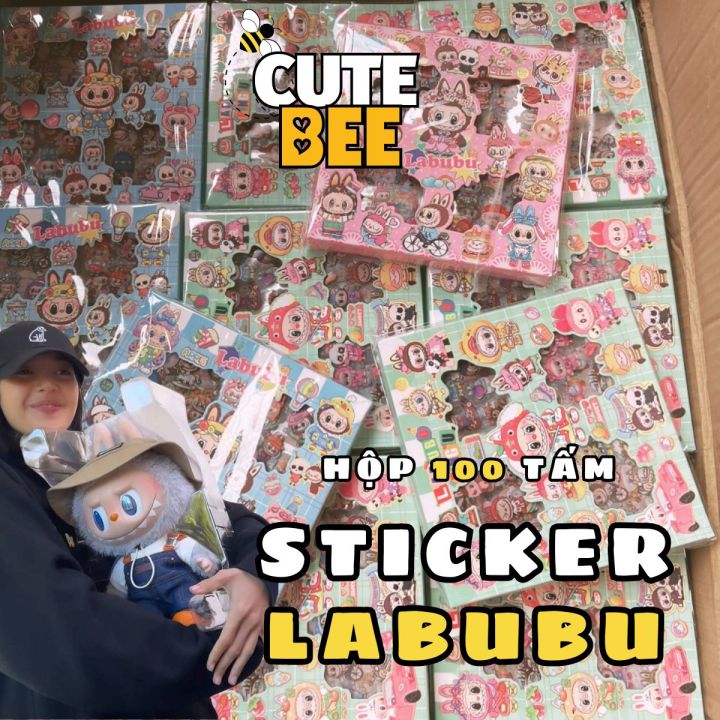 Hộp 100 tấm sticker LABUBU trong suốt, cắt sẵn - 1000 hình dán Labubu ...