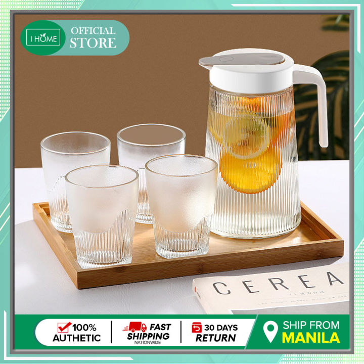 I Home Glass Pitcher and Cups Set, 5 in 1 Drinkware Glass Set, 1 ...