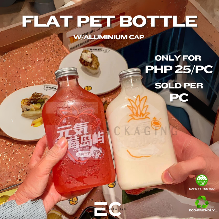 EC Flat Pet Plastic Bottle 350ML Capacity W/Aluminum Cap For Milk tea/Juice/Fruit Tea Drinks ...