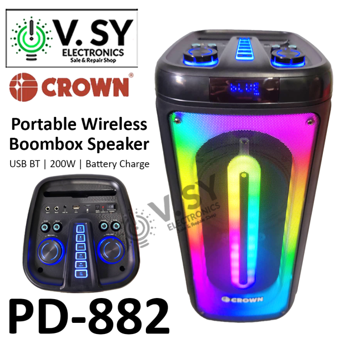 Original 2024 Original Crown PD-882 Portable Dancing Light Baffle Boombox Max Power 200 Watts ...
