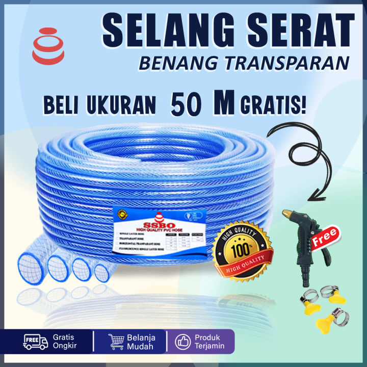 Selang Air 1 Rol 30-50 Meter 1/2, 5/8, 3/4, 1 Inch, Serat Transparan ...