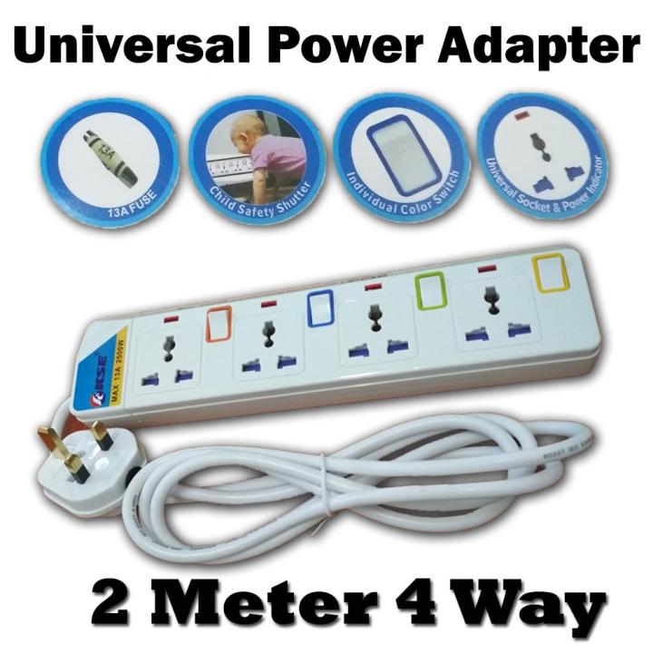Kse 2 Meter Universal Trailing Extension Socket Adapter With Led