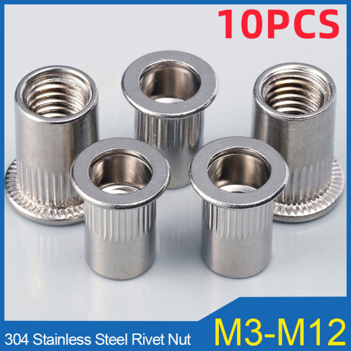 10PCS M3 M4 M5 M6 M8 M10 M12 304 Stainless Steel Flat Head Threaded ...