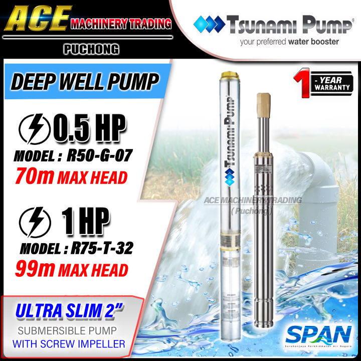 TSUNAMI PUMP Deep Well Water Pump - R50-G-07 / R75-T-30 - Bore Pump ...