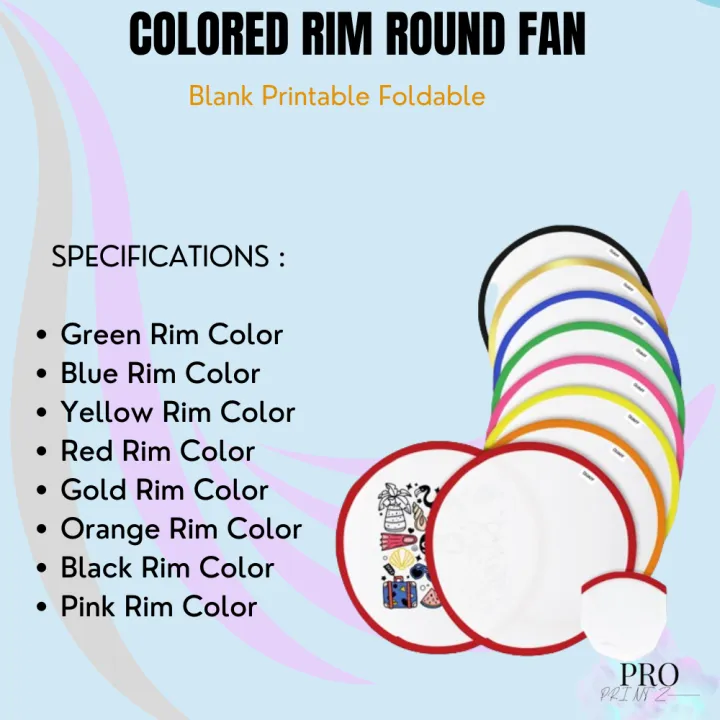 ProPRINTZ- Blank Printable Foldable Colored Rim Round Fan (100pcs ...