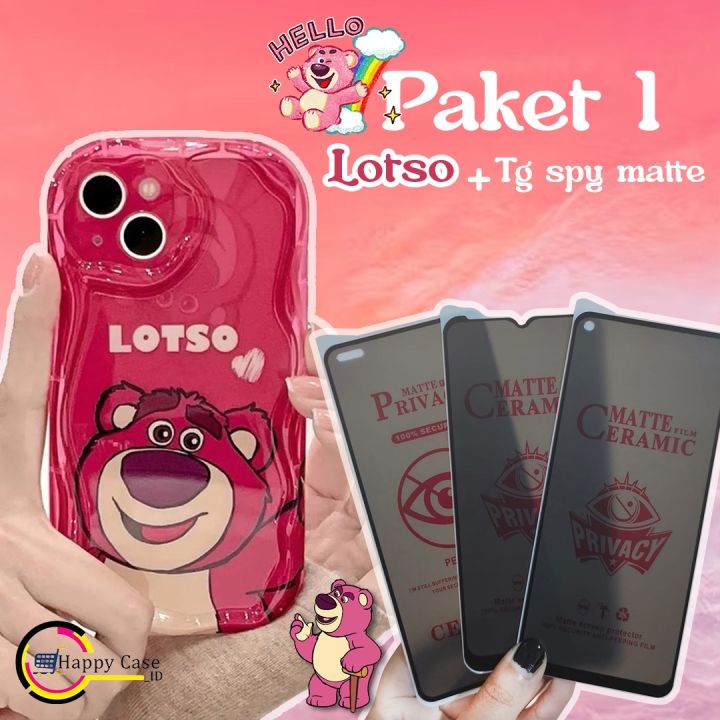 PAKET 1 SOFTCASE CASING LOTSO + TEMPERED GLASS ANTI SPY MATTE HC ...