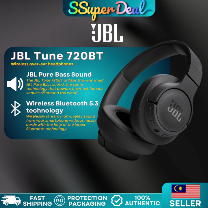 JBL Tune 720BT Wireless Over Ear Headphones with Mic, 76 Hours Playtime, Pure Bass Sound, Quick ...