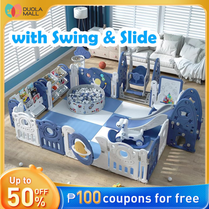 HDPE Folding Playpen with Swing and Slide Playpen for Baby Crawl Play ...