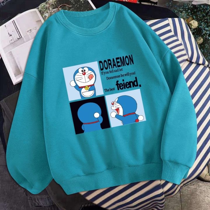 frgthy เสื้อกันหนาวลําลอง แขนยาว คอกลม ทรงหลวม ลายการ์ตูนโดราเอมอน ...