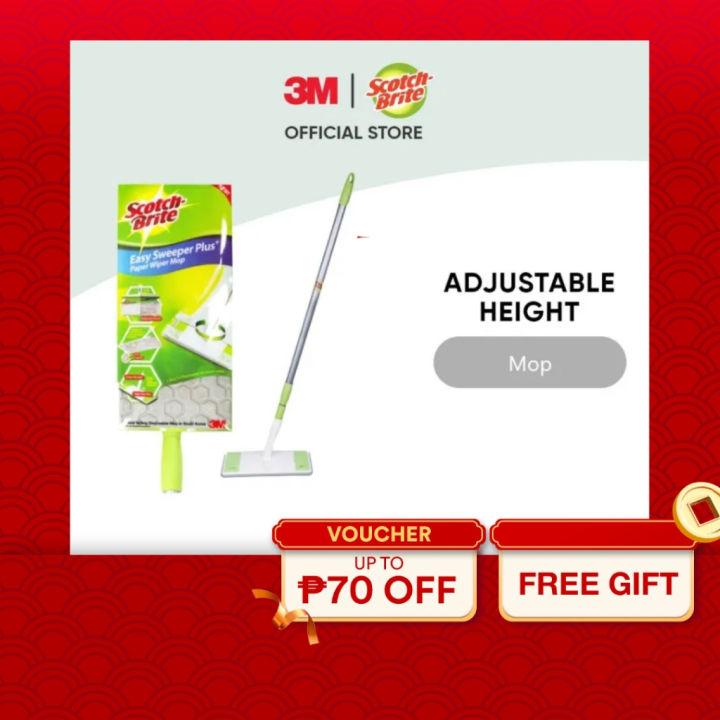 3M Scotch-Brite Easy Sweeper Plus+ Mop, Adjustable Height, 1 pc/pack ...