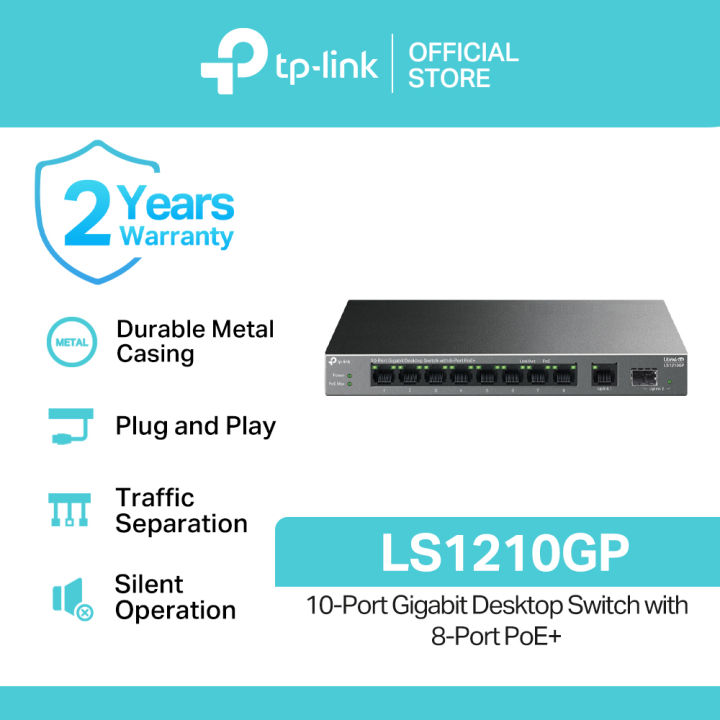 TP-Link LS1210GP 10-Port Gigabit Desktop Switch with 8-Port PoE+ ...