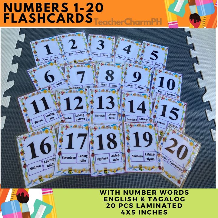 Numbers 1 to 20 Flashcards with Number Words English Tagalog | Lazada PH