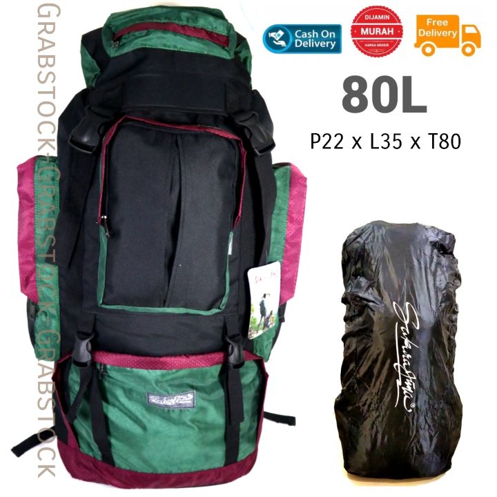 Carrier Tas Hiking Plus Raincover Naik Gunung Camping Mudik 80L Super ...