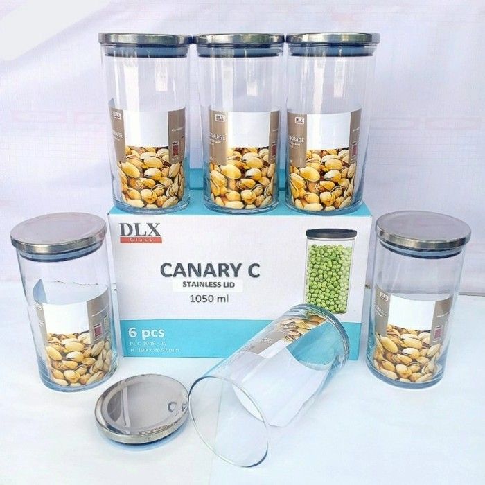 DLX Toples Kaca Cannary C Toples Tabung stoples 1050 Ml Glass Storage ...