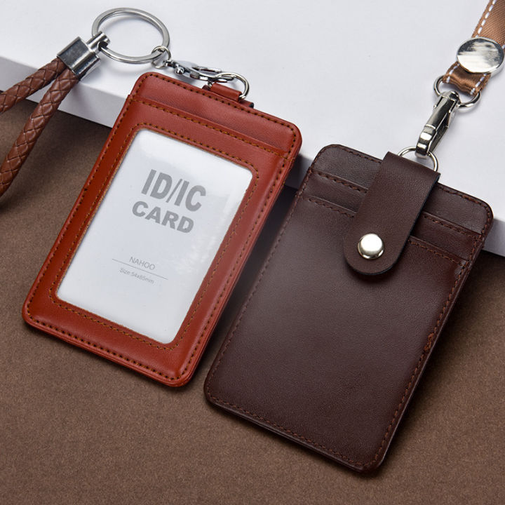 NEW Genuine leather Fashion ID Badge Holders with Nylon Lanyard Access ...