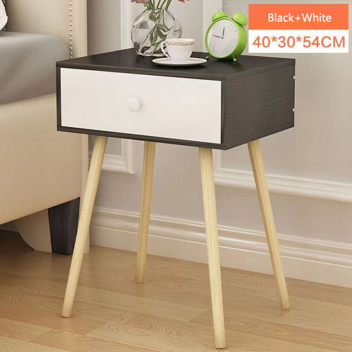 HCVSMall Bedside Table Side Table With Drawer Full Solid Wood Leg Space ...