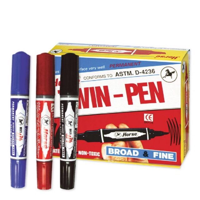 chemical pen ปากกาเคมี ปากกาเมจิก ตราม้า 2 หัว (12ด้าม/1กล่อง) | Lazada ...