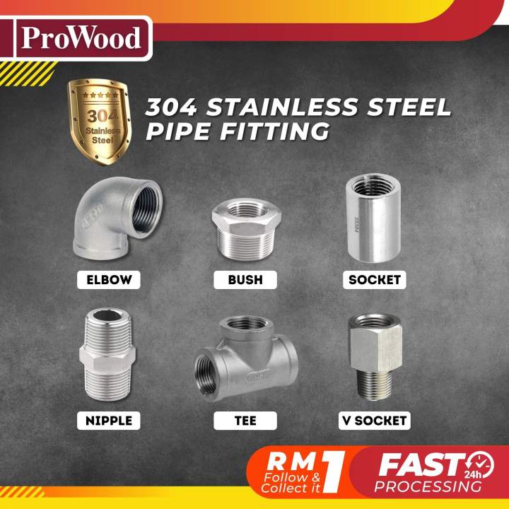 Stainless Steel Pipe Water Pipe 304 1/2 Inchi Socket Bush TEE NIPPLE ...