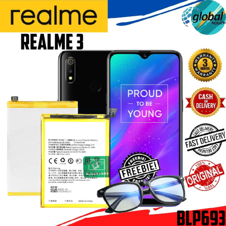 Realme 3 Battery Original Model BLP693 (4100mAh) with Free Anti ...