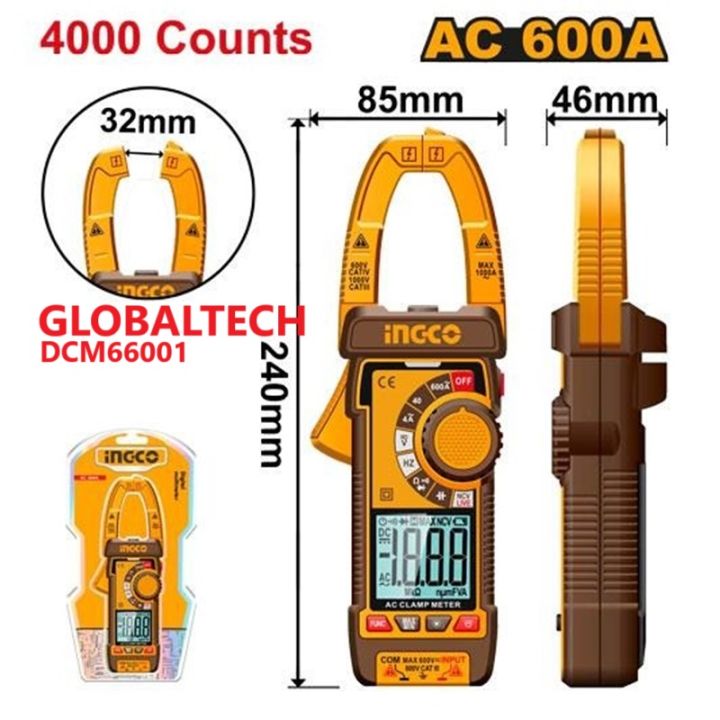 INGCO DCM66001 Tang Ampere Amper 600V Multi Multimeter Digital Clamp ...