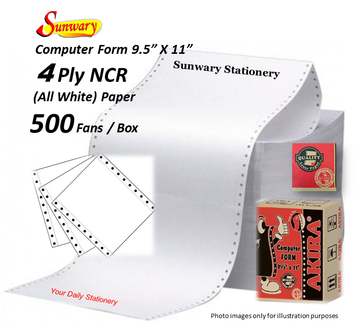 Computer Form Paper 4ply NCR 9.5" x 11" - All White Paper ( 500 Fans ...