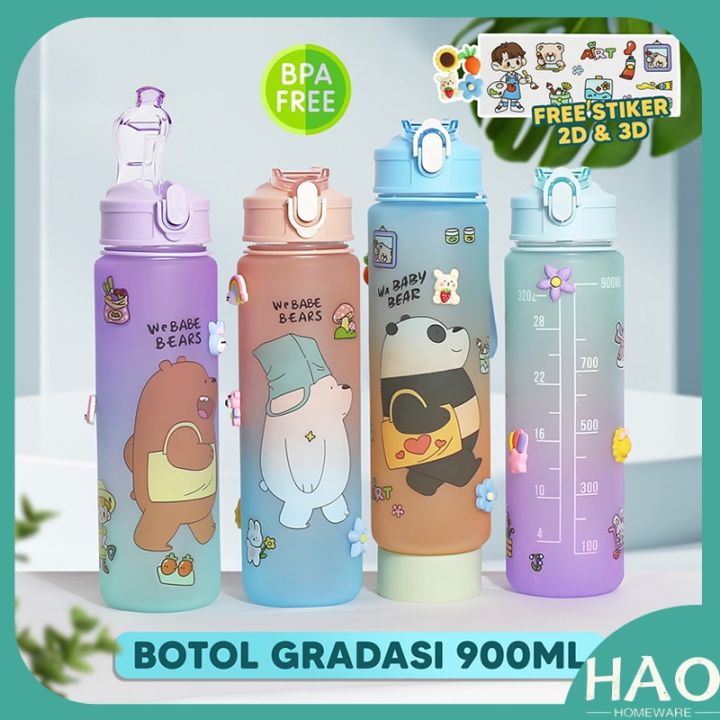 Botol Minum Warna Gradasi 900ml / Botol Minum Viral Penanda Waktu ...