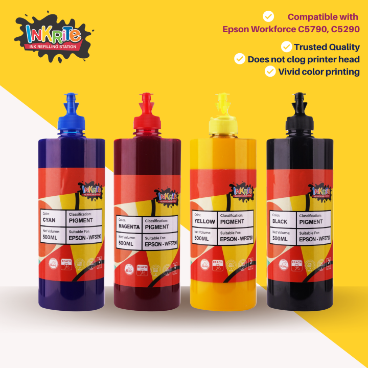 Inkrite Pigment Ink for Epson WorkForce WF-C5790 WF-C5290, 500 ml ...