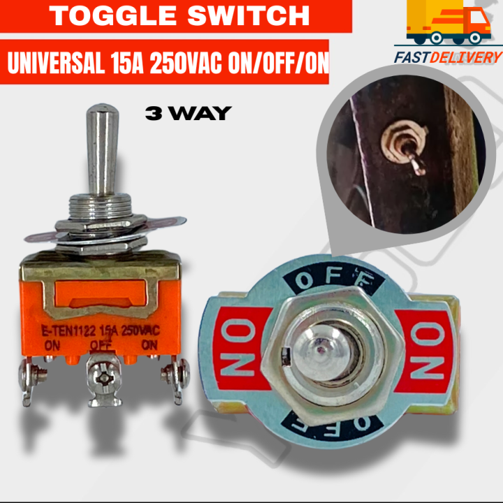 YASUO Motorcycle Heavy Duty ON OFF ON 3 PINS Metal Toggle Rocker Switch 250VAC | Lazada PH