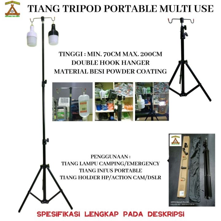 TIANG TRIPOD PORTABLE 3 SECTION TINGGI 200CM FOR TIANG LAMPU CAMPING ...